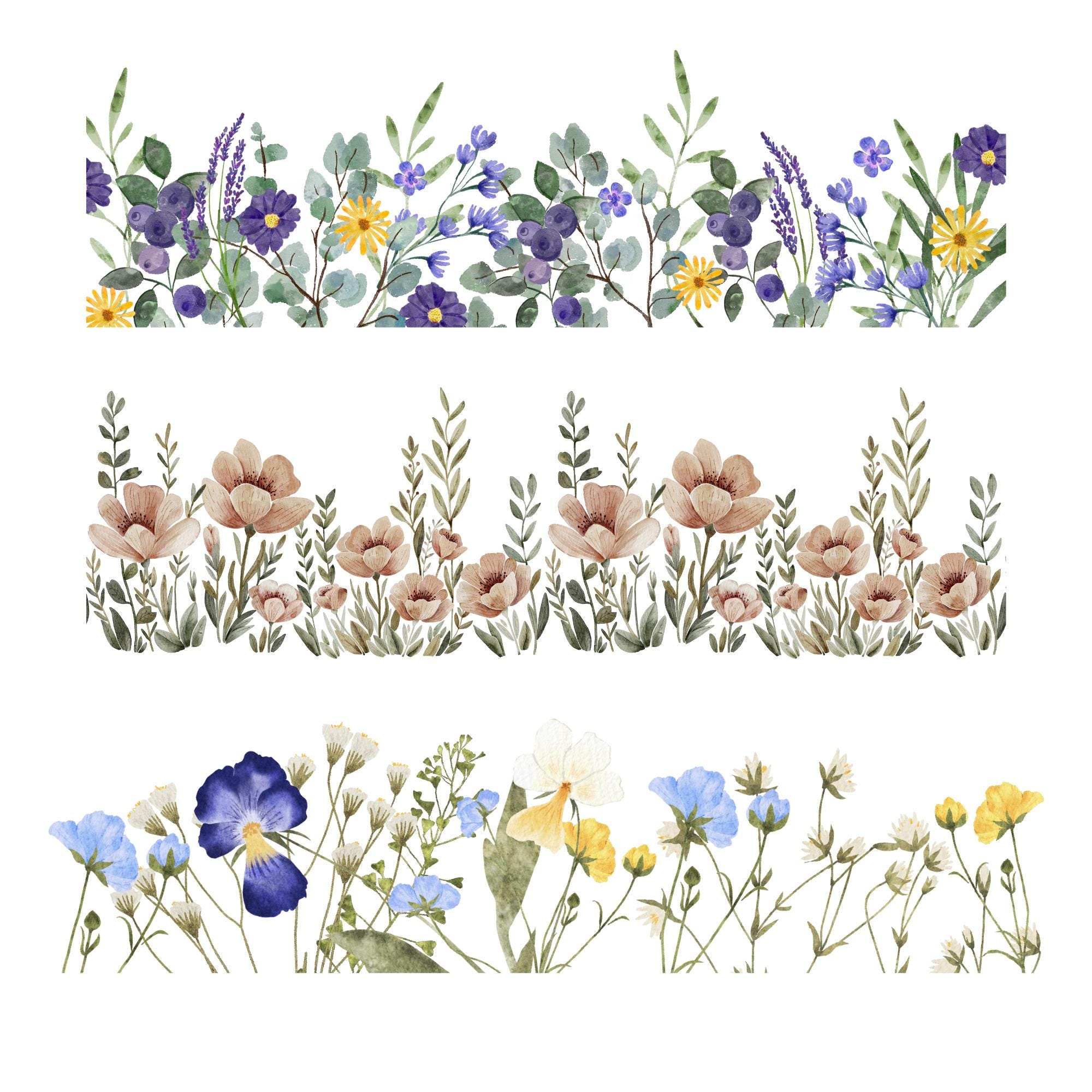 Flower Border Svg, Floral Clipart, Seamless Flower Border, Wildflower ...