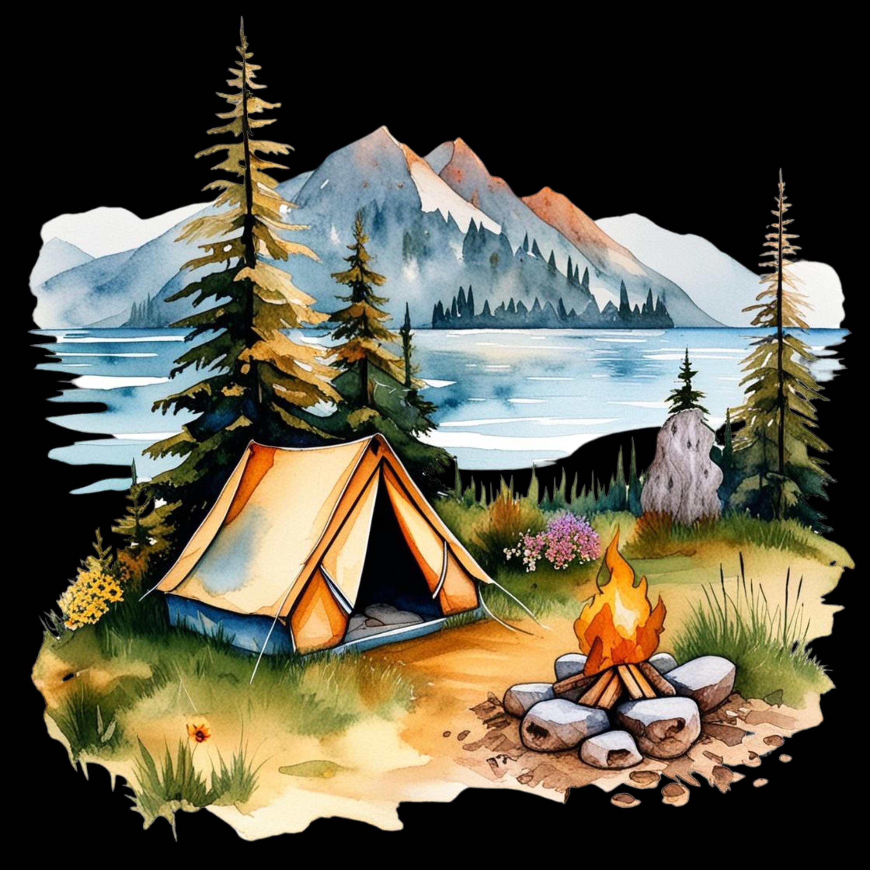Watercolor Camping Clipart | Tent, Campfire, Lantern, Backpack ...