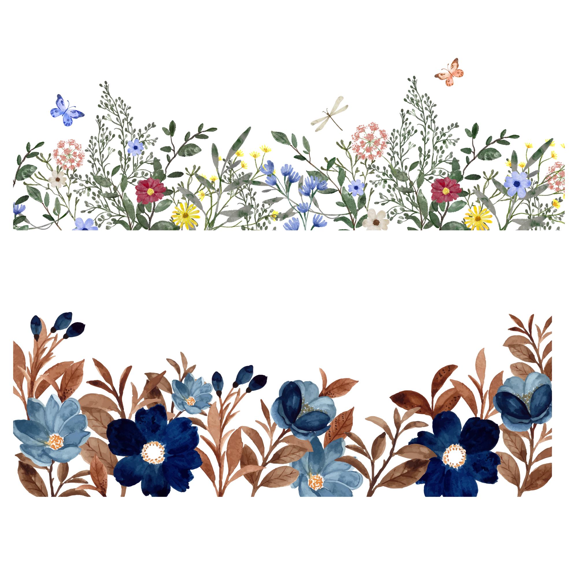 Flower Border Svg, Floral Clipart, Seamless Flower Border, Wildflower ...