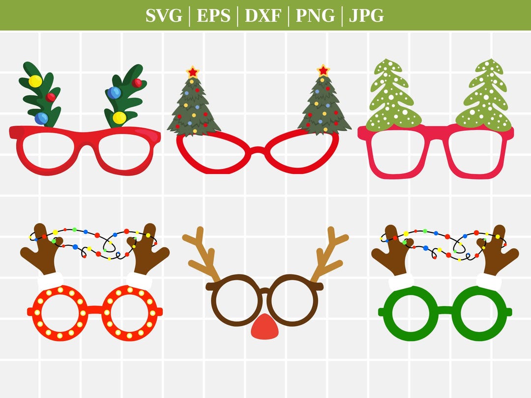 6 Christmas Glasses Svg, Merry Christmas Glasses Svg, Deer Glasses Svg ...