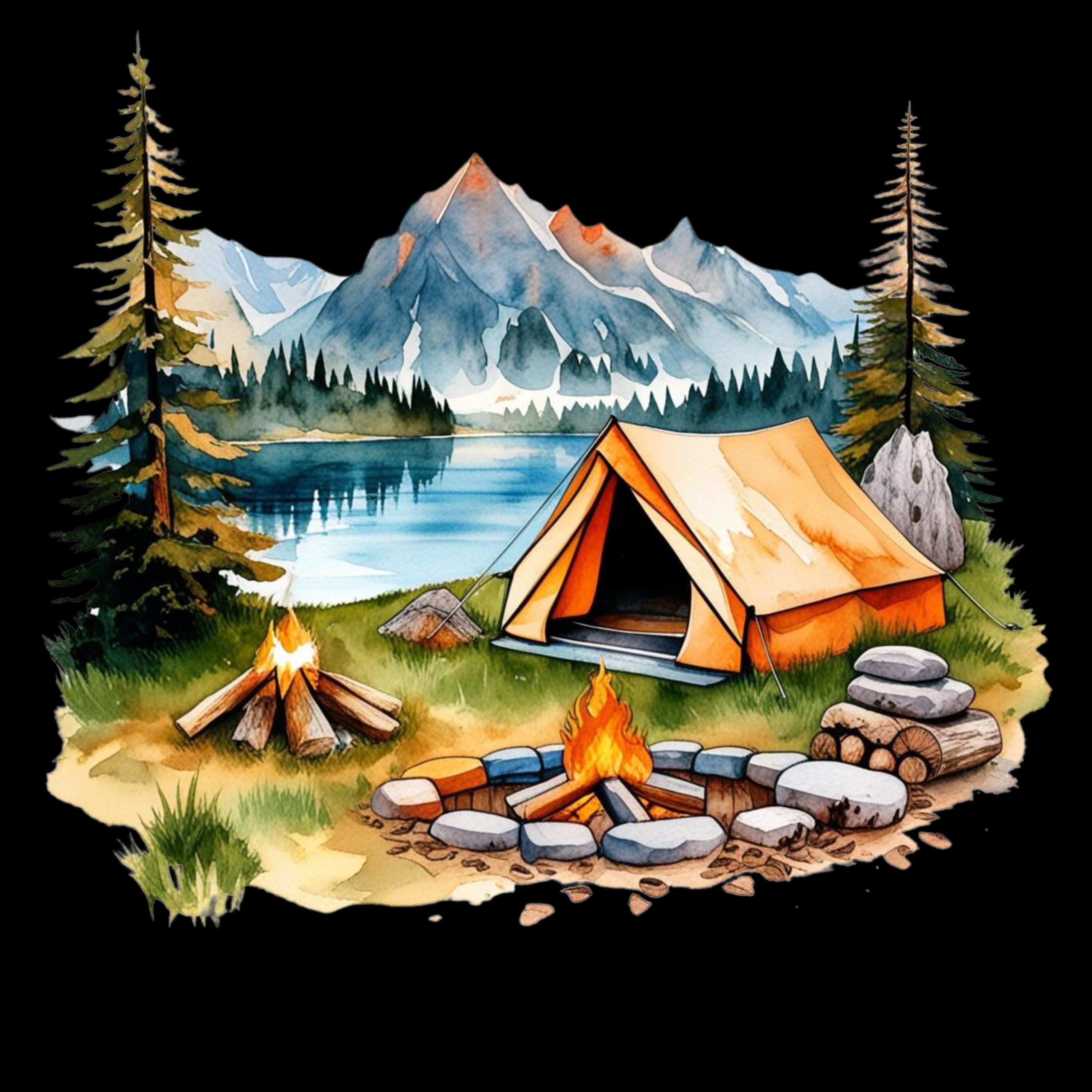 Watercolor Camping Clipart | Tent, Campfire, Lantern, Backpack ...