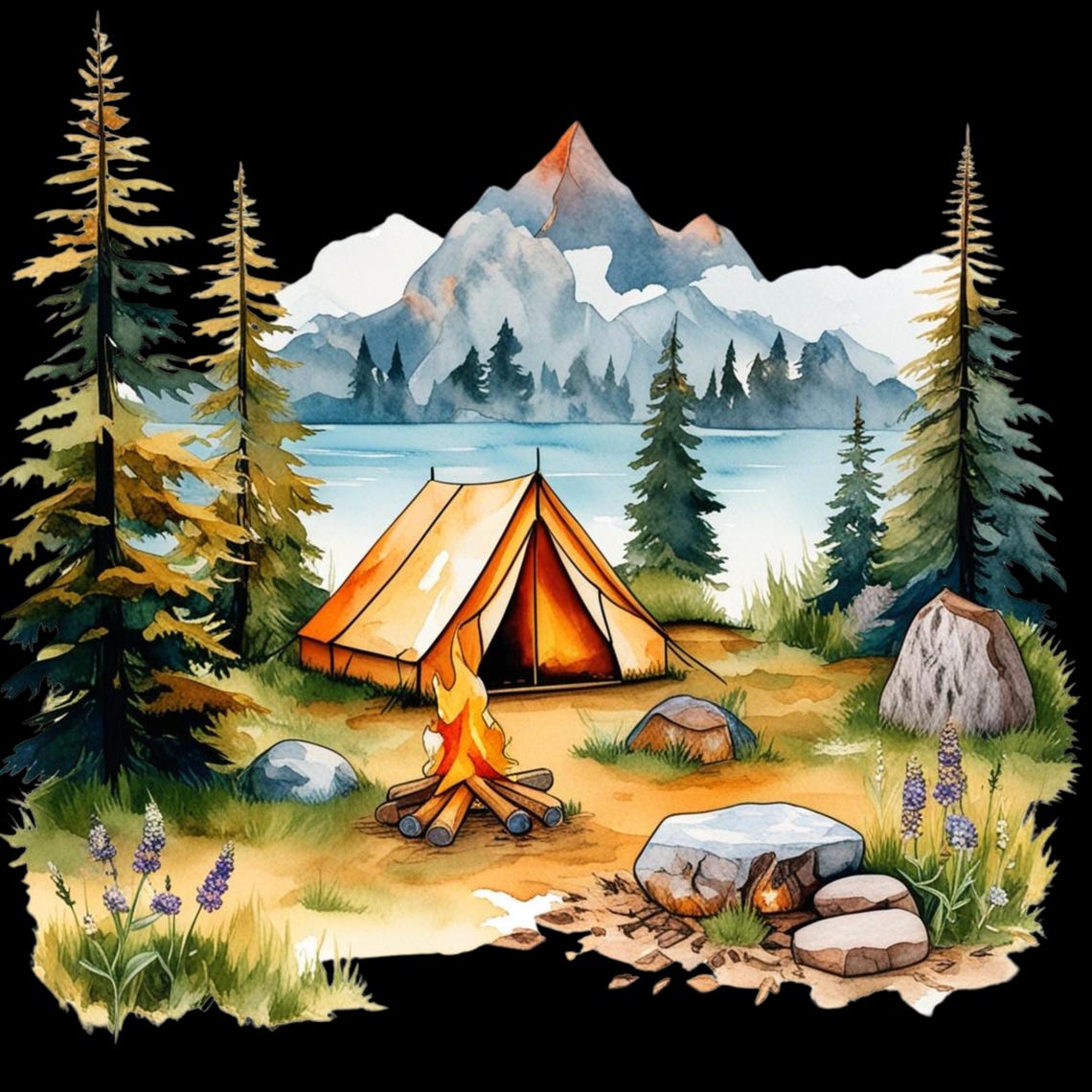 Watercolor Camping Clipart | Tent, Campfire, Lantern, Backpack ...