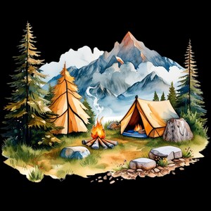 Watercolor Camping Clipart | Tent, Campfire, Lantern, Backpack ...