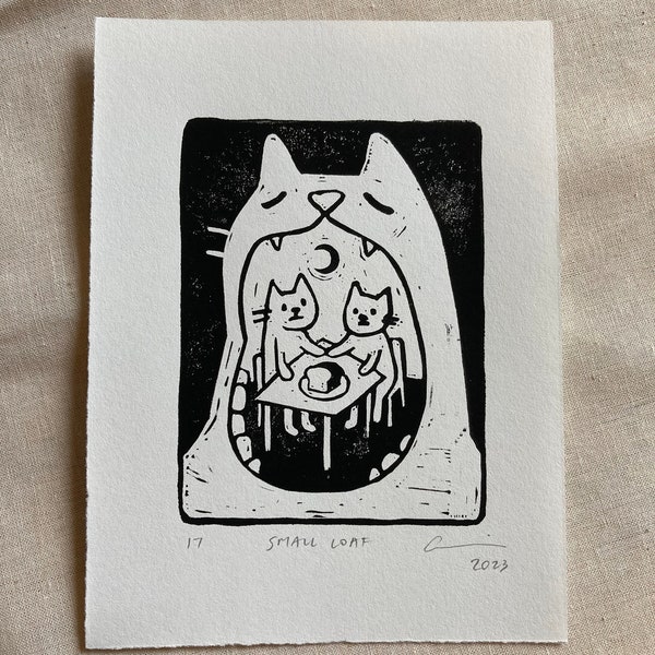 Cat Block Print - Etsy
