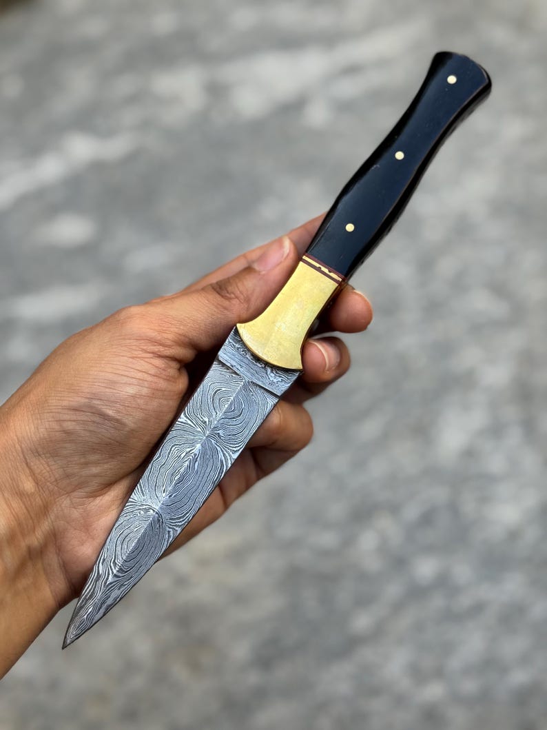 Hand Forged Damascus Steel Dagger Boot Knife-bull Horn - Etsy