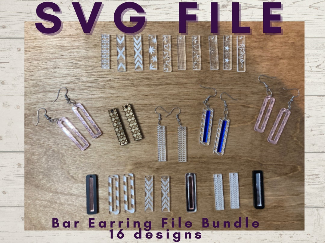 Bar Designs Earring Bundle File 16 Styles SVG Laser File by ...