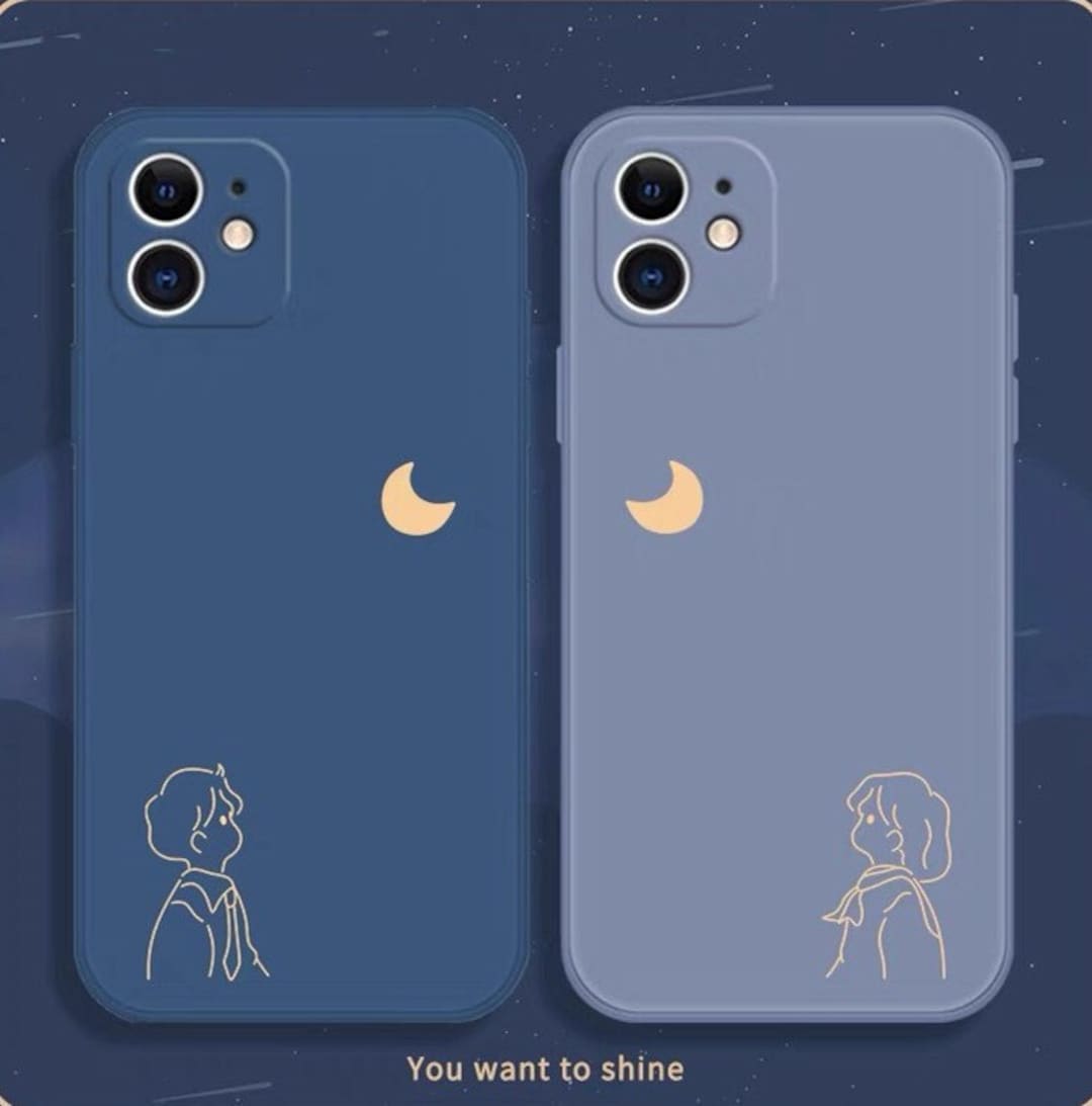 Cute Looking Moon Silicone Couple Phone Case, iPhone 15 16 Case, iPhone ...