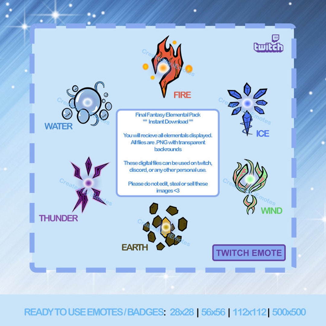 Inspired Final Fantasy Elementals - Emotes/badges/general Purpose - Etsy