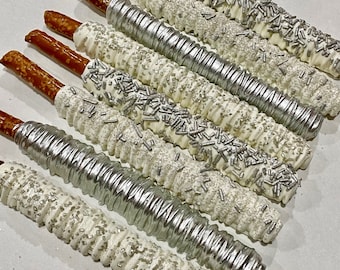 12 White Chocolate Pretzel Rods With Gold Accents Wedding, Baptism ...