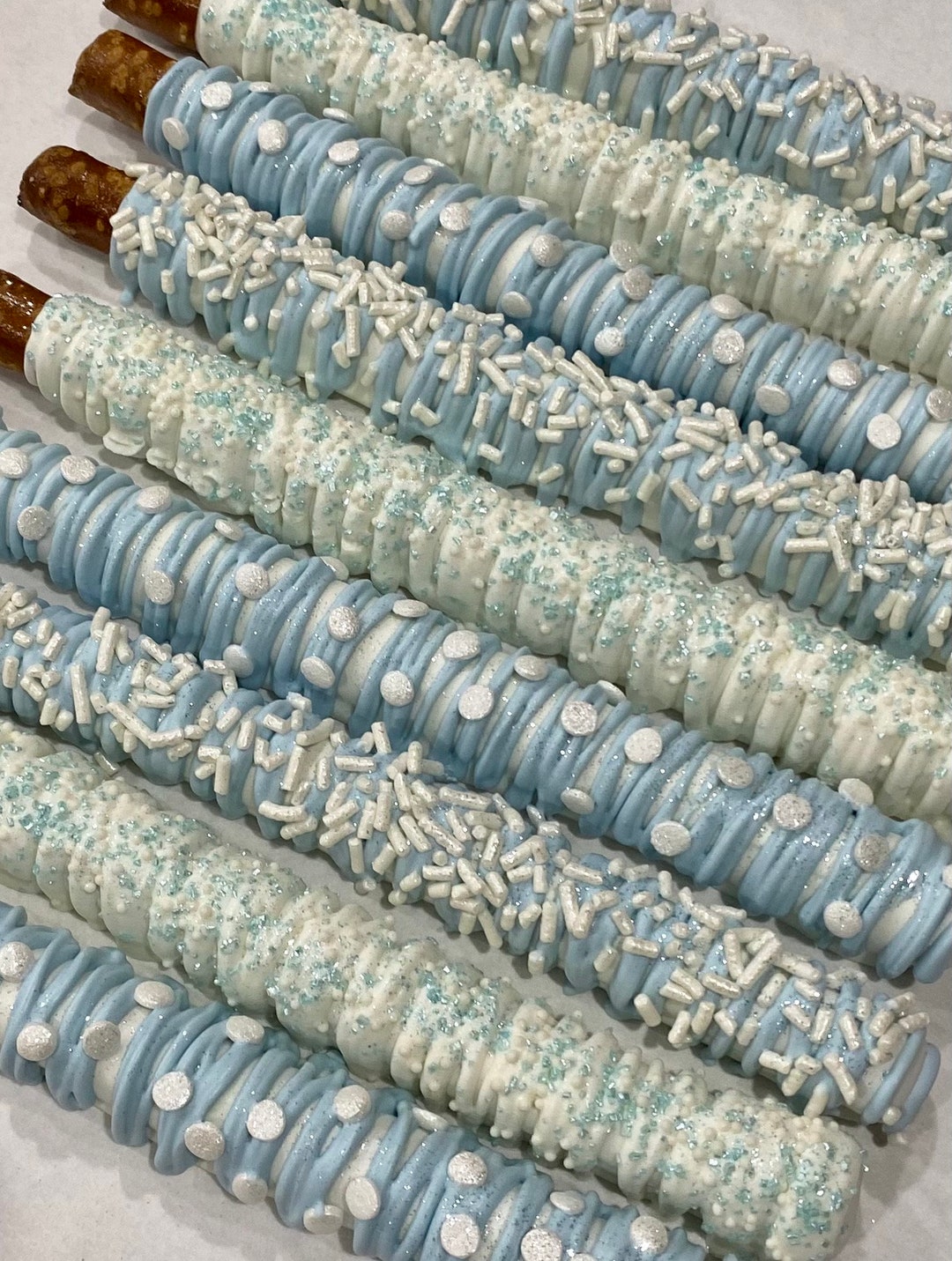 12 White Chocolate Pretzel Rods With Baby Blue Accents Cross Crosses ...