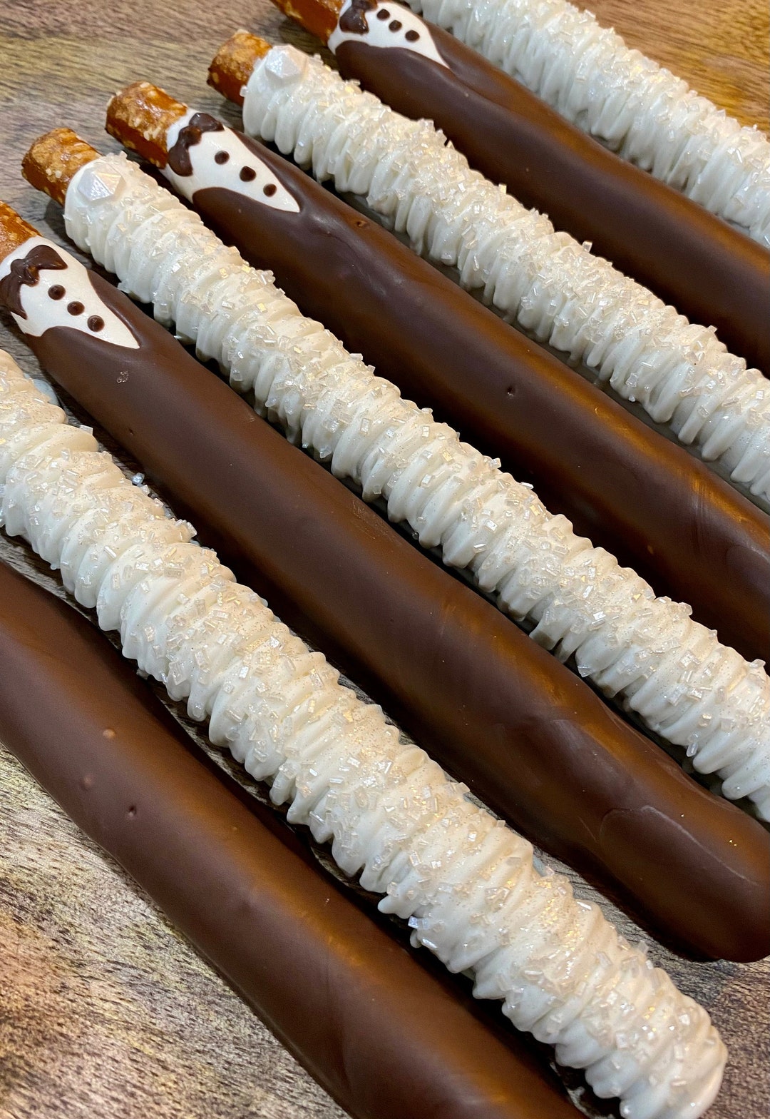 10 Sets (20 Rods Total) Chocolate Dipped Bride and Groom Pretzel Rods ...