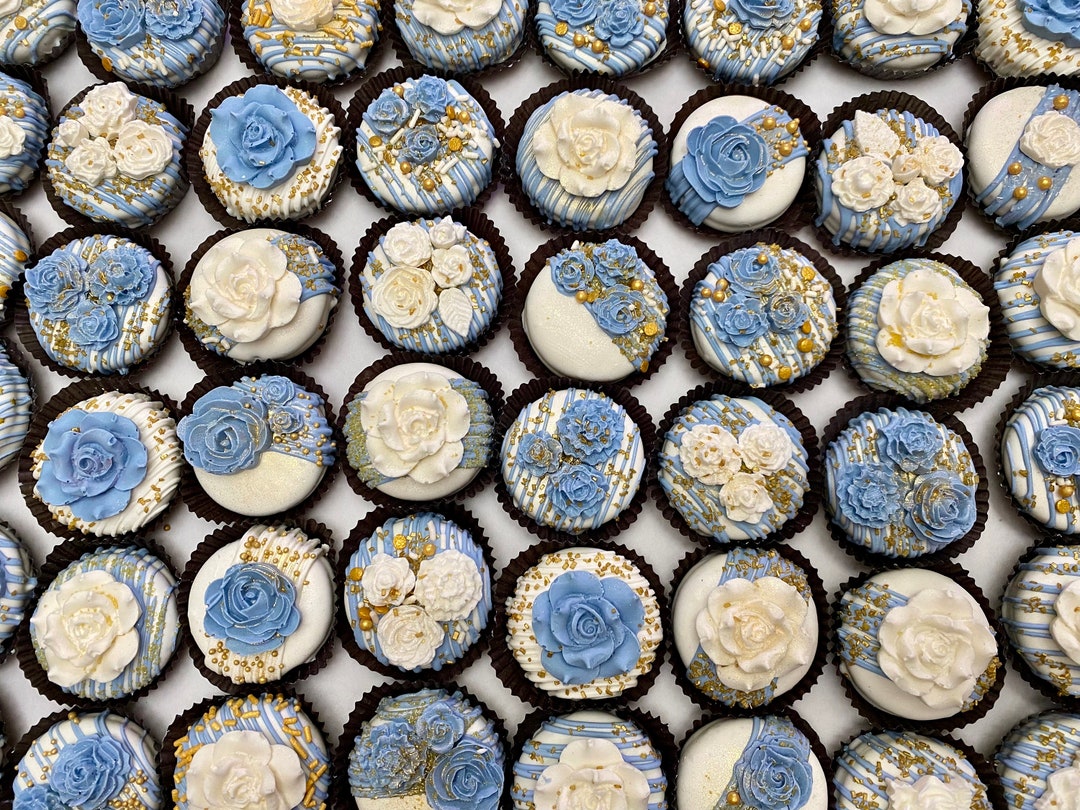 28 White Chocolate Oreos With Blue Accents!individually Wrappedwedding ...