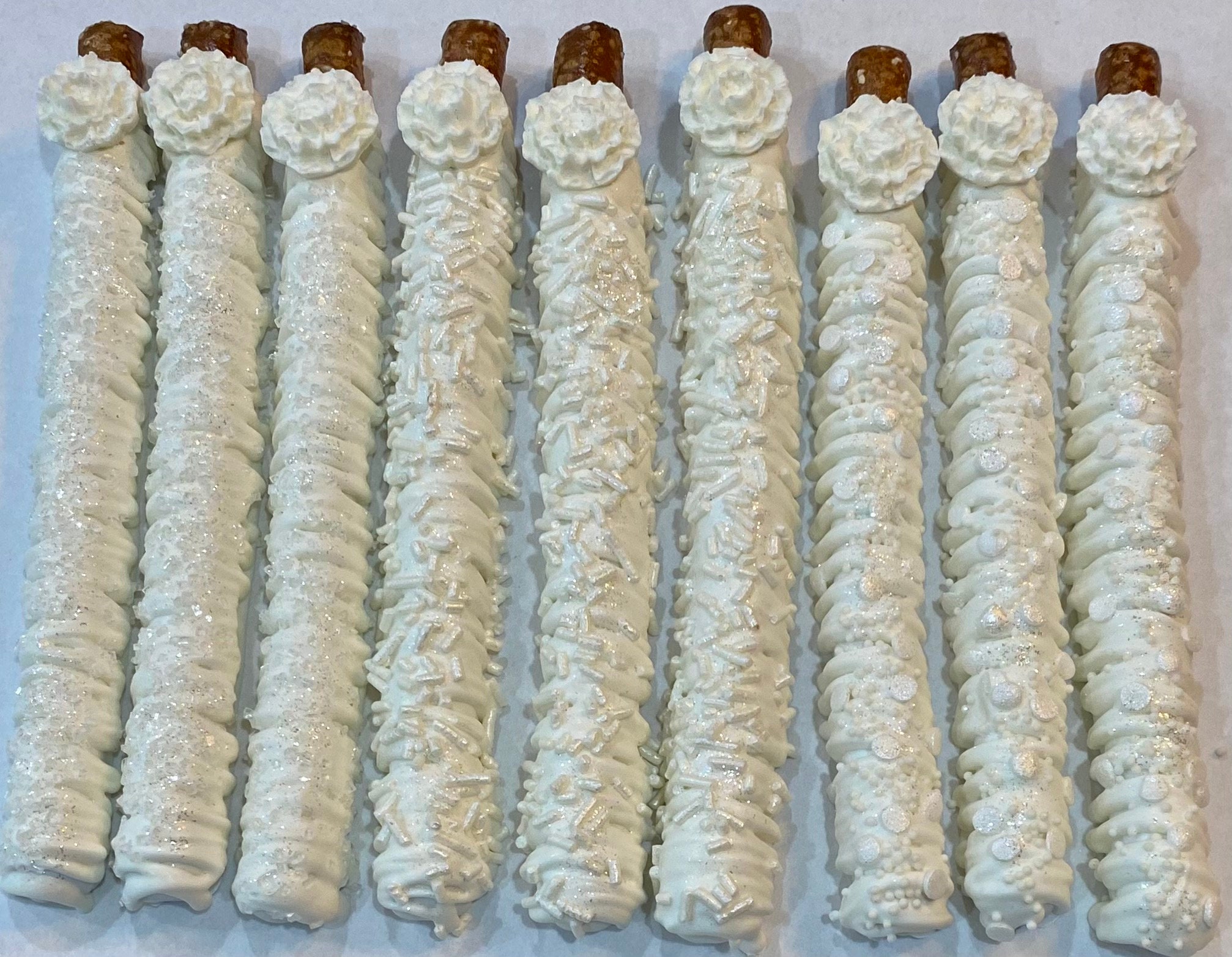 12 White Chocolate Wedding Pretzel Rods Favors, Baptism, Baby Shower ...