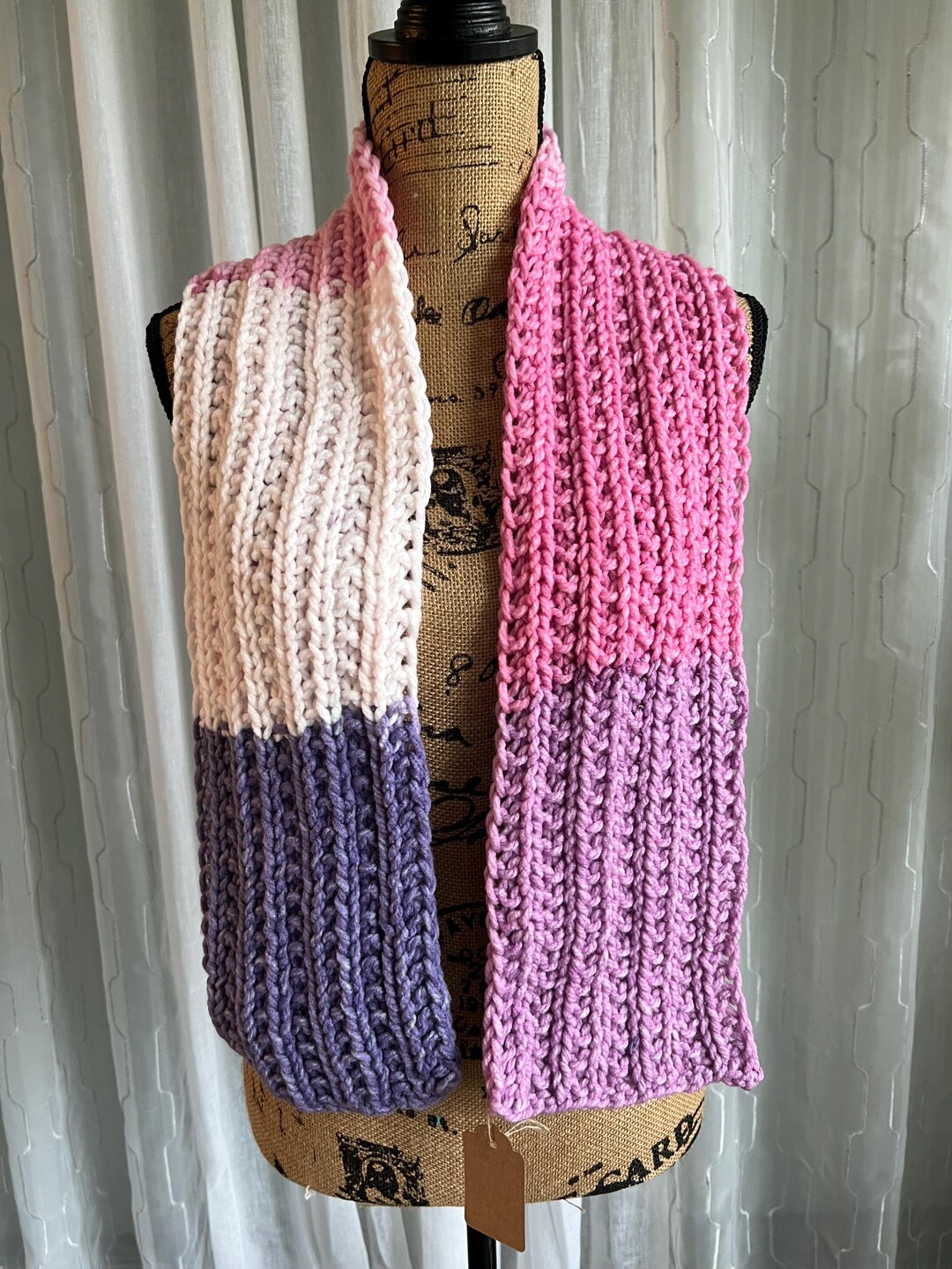 Hand Knit Scarf in Ballet Sorbet - 100% Acrylic, Machine Washable, Handmade - 47 Inches Long, 4. ...