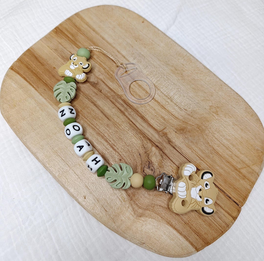 Personalized Silicone Pacifier Clip SIMBA the Lion - Light Brown Beige ...