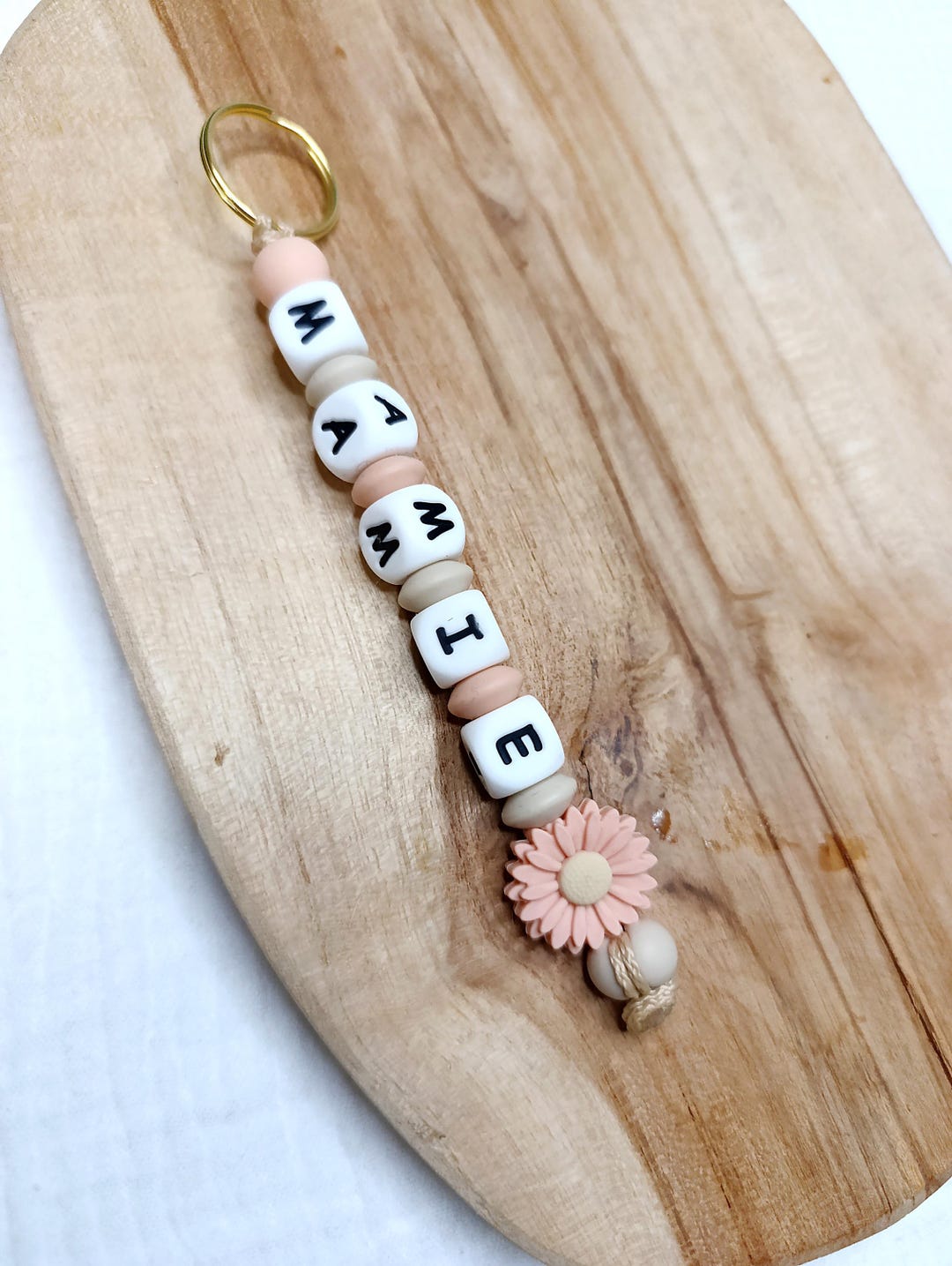 Silicone Pearl Key Ring: First Name or a Word + Flowers - Choice of ...