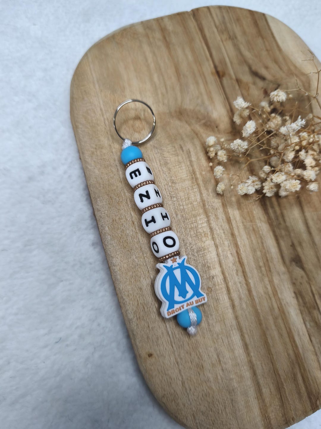 Silicone Bead Key Ring OM Football First Name or a Blue Gold Word ...