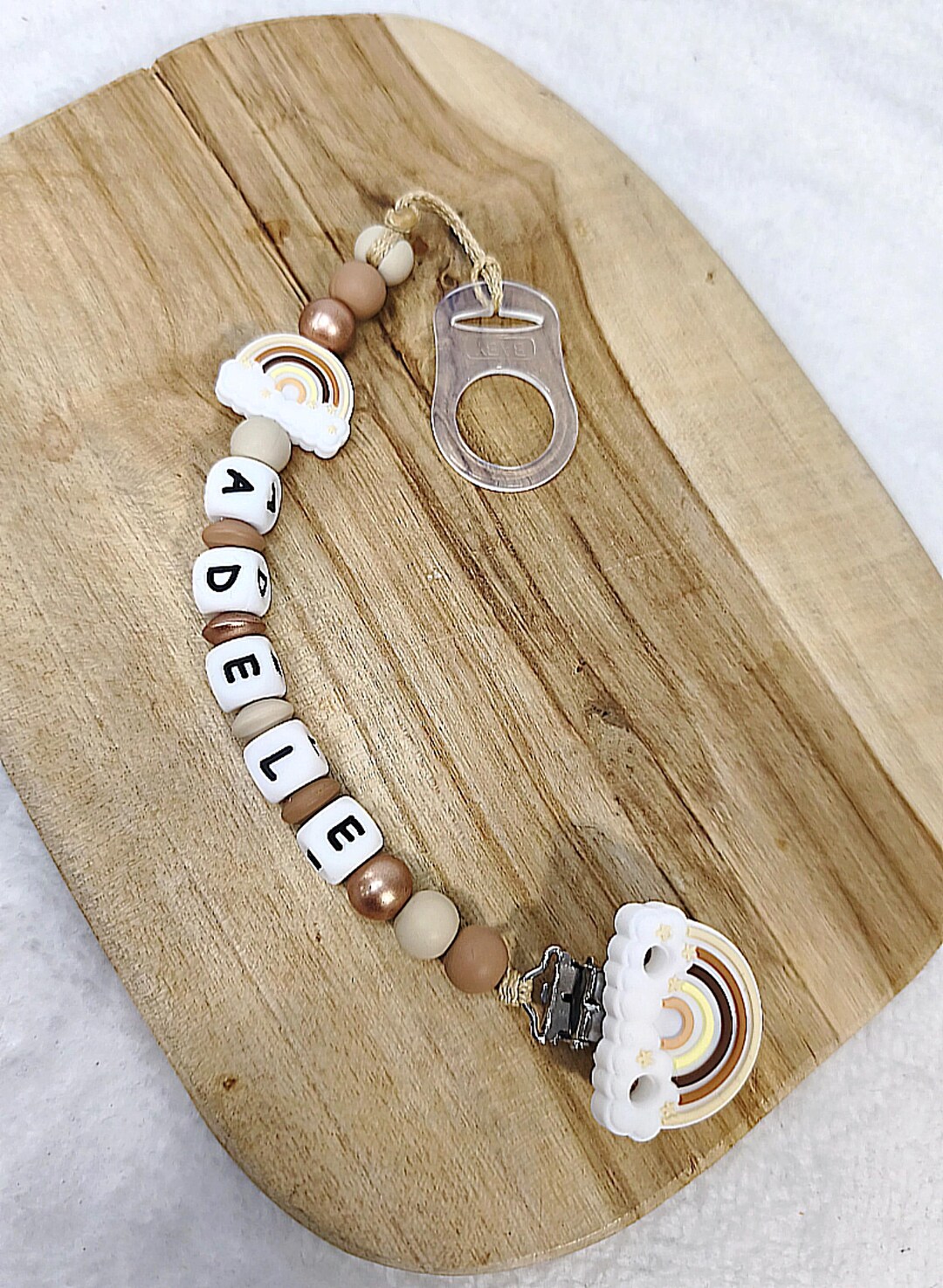 Personalized Silicone Pacifier Clip RAINBOW - Brown / Pink ...