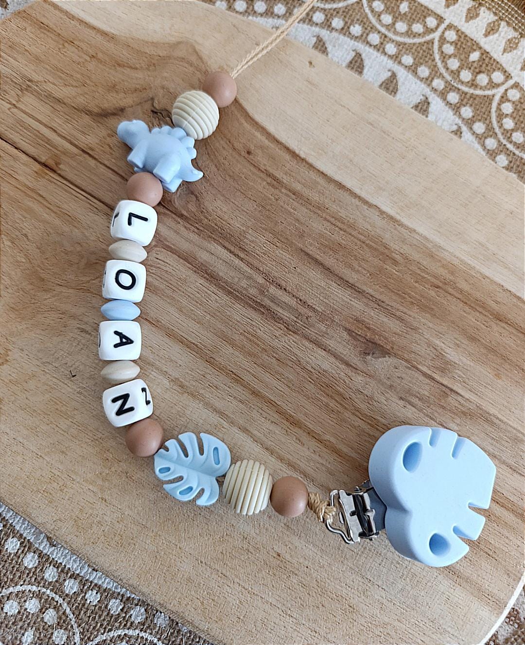 Personalized Silicone Pacifier Clip DINOSAURE - Sky Blue - Dino ...