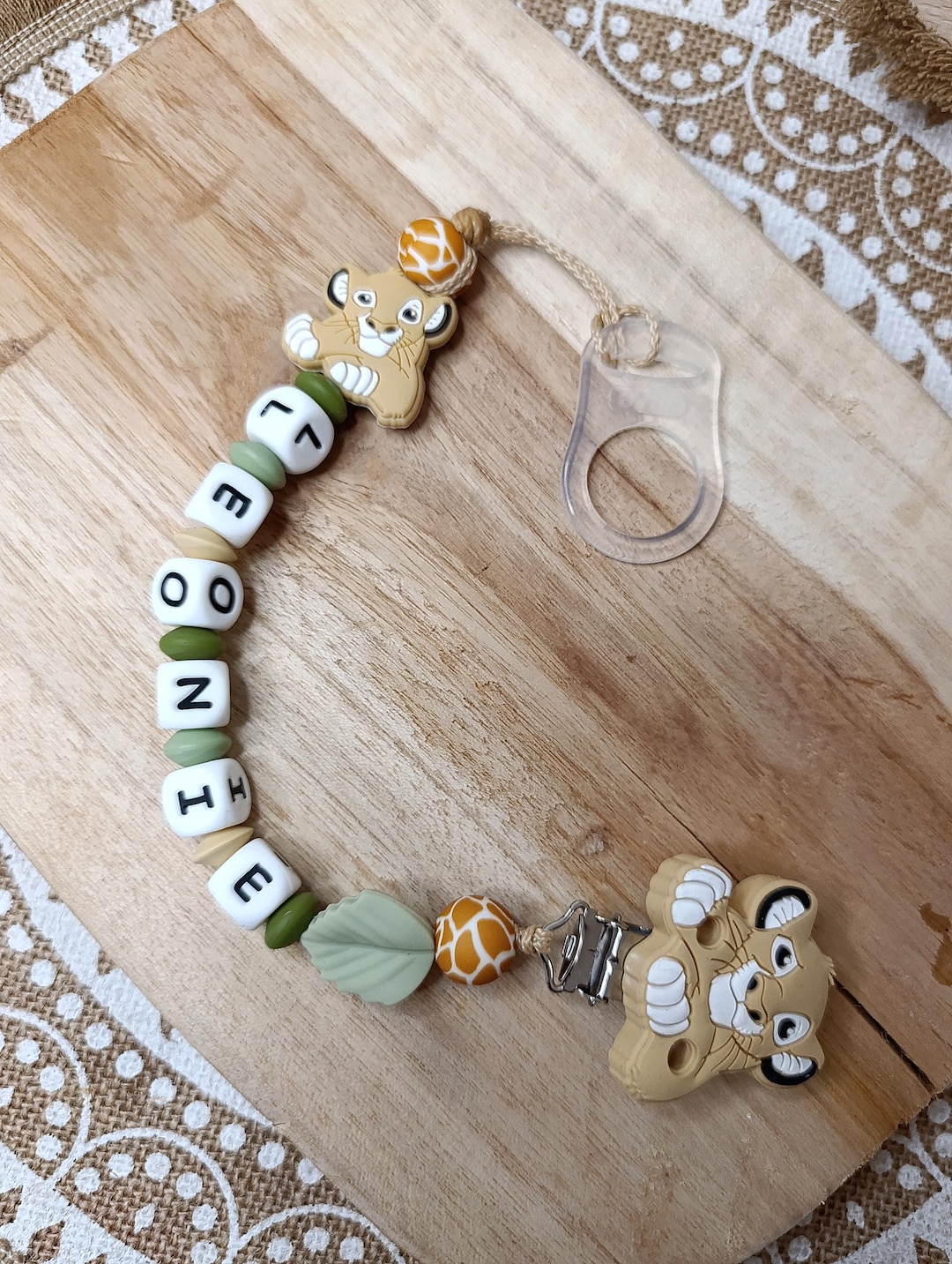 Personalized Silicone Pacifier Clip Lion SIMBA - Khaki Beige Savannah ...