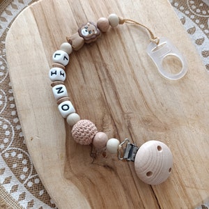 Personalized Silicone Pacifier Clip LION - Light Brown Beige Wood - Boy ...