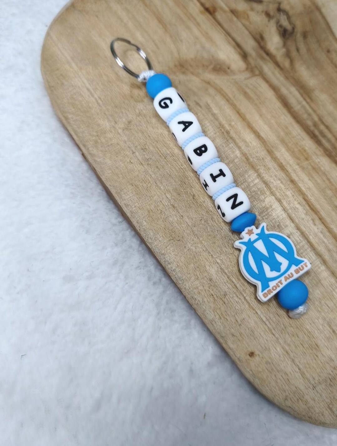 Silicone Bead Key Ring OM Football First Name or a Blue Gold Word ...