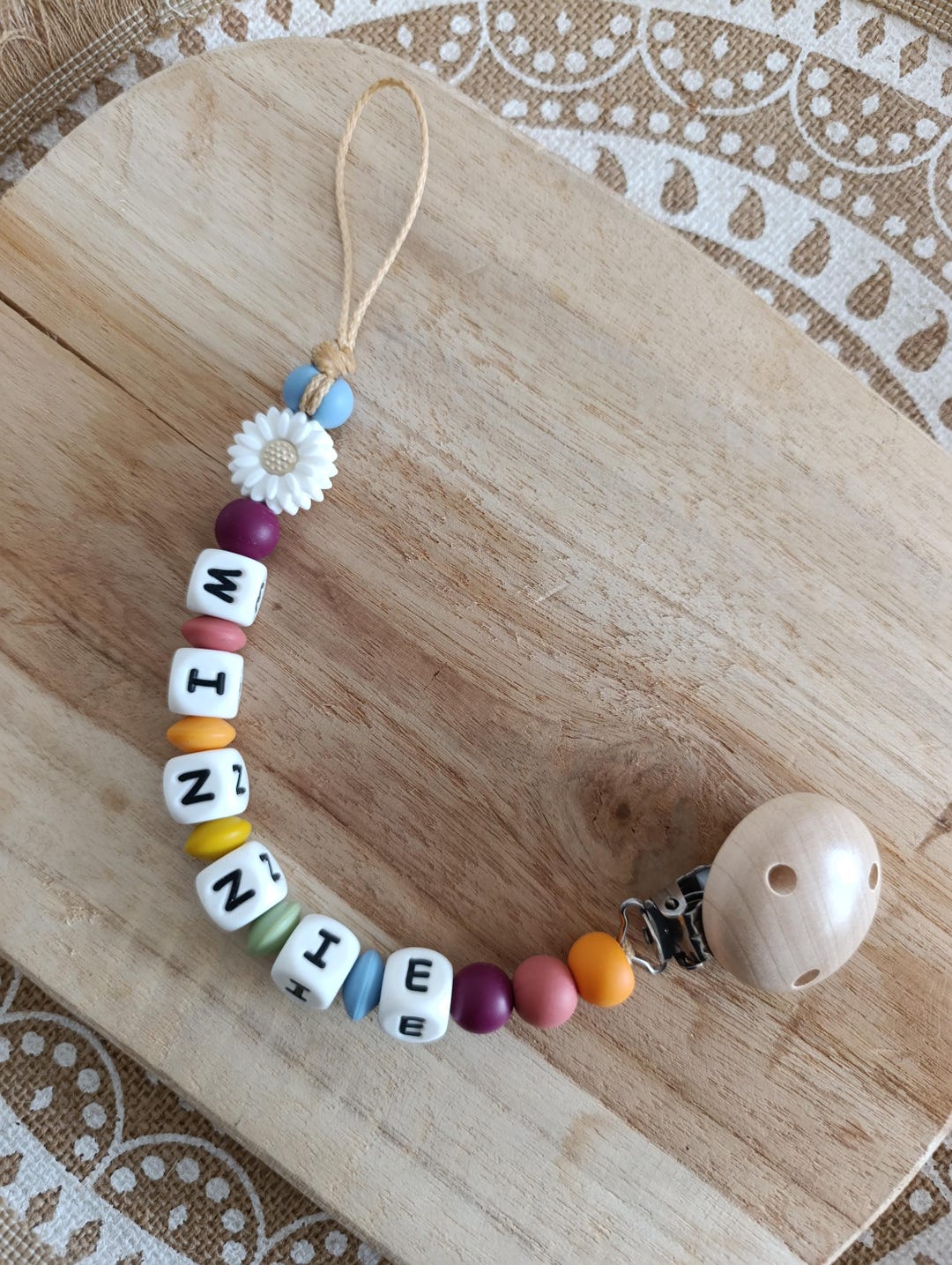 Personalized Silicone Pacifier Clip FLOWERS Rainbow Personalized Baby ...