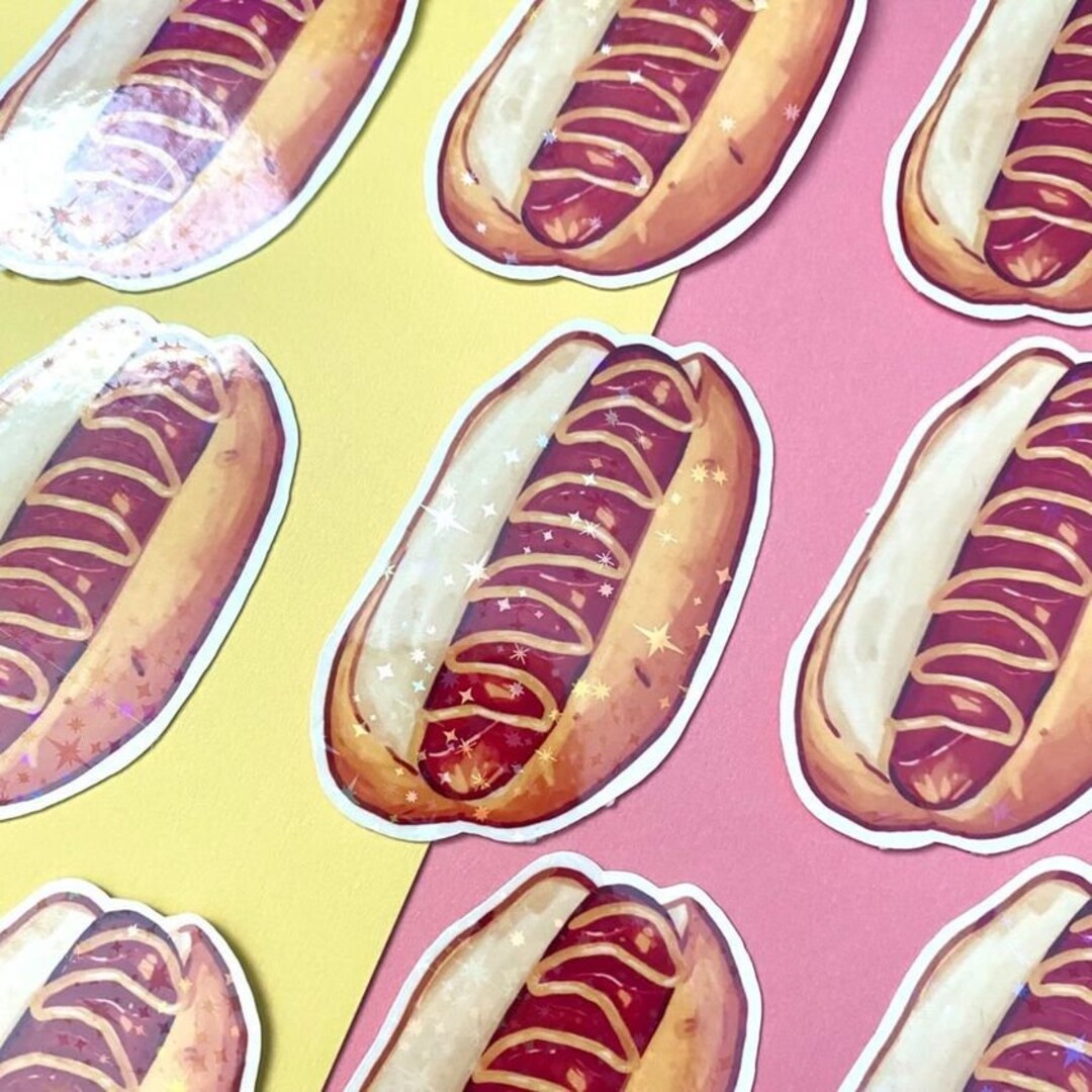 Holo Sparkle Hot Dog Sticker I Die-cut I Glossy I Waterproof I Glitter ...