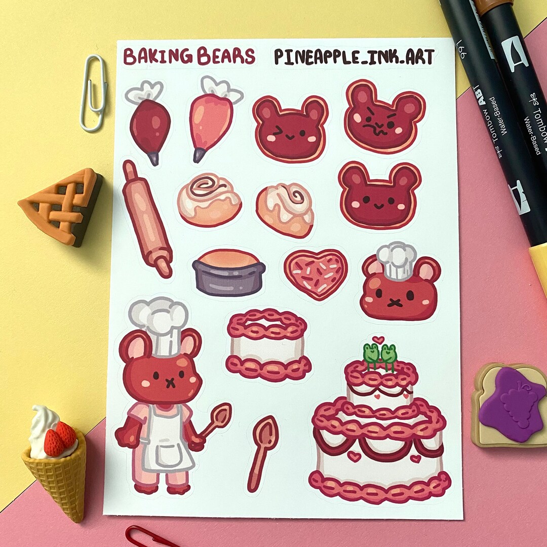 Bakery Bears Sticker Sheet I Matte I Water Resistant I Cafe I Cake I ...