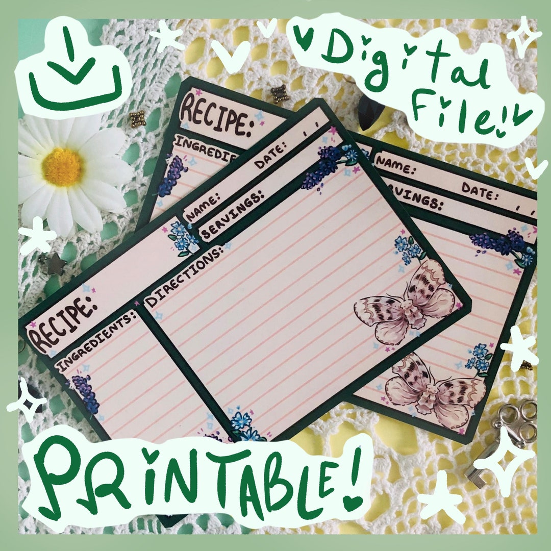 DIGITAL PRINTABLE Moth Recipe Card I 4 X 6 Inches I Baking I Standard ...