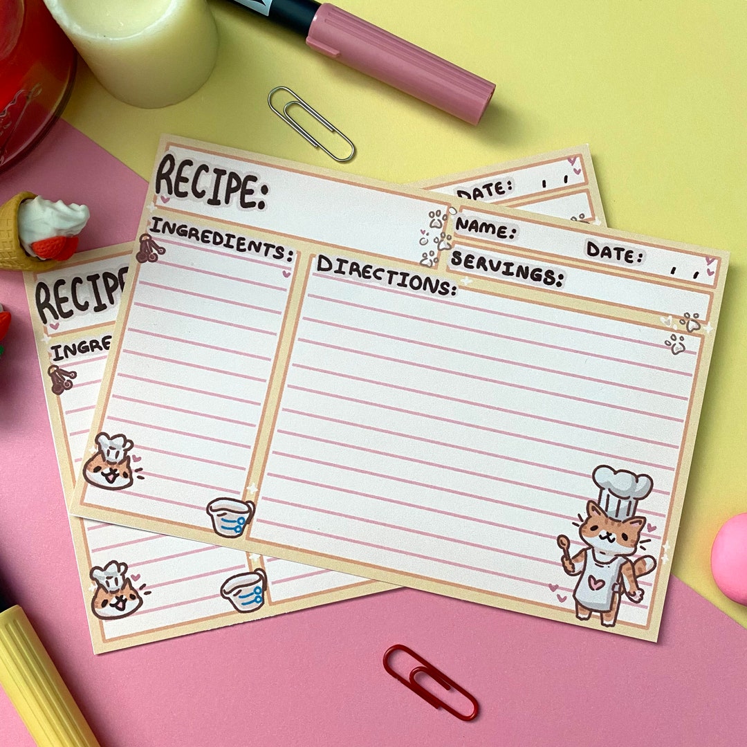 Tabby Cat Recipe Card Set I 4 X 6 I Standard Size I Baking I Gift I ...