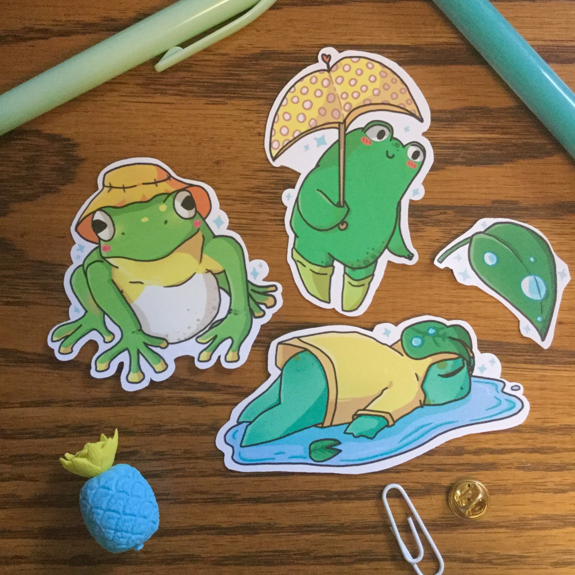 Rainy Frogs Matte Sticker Set of 3 water-resistant | Etsy