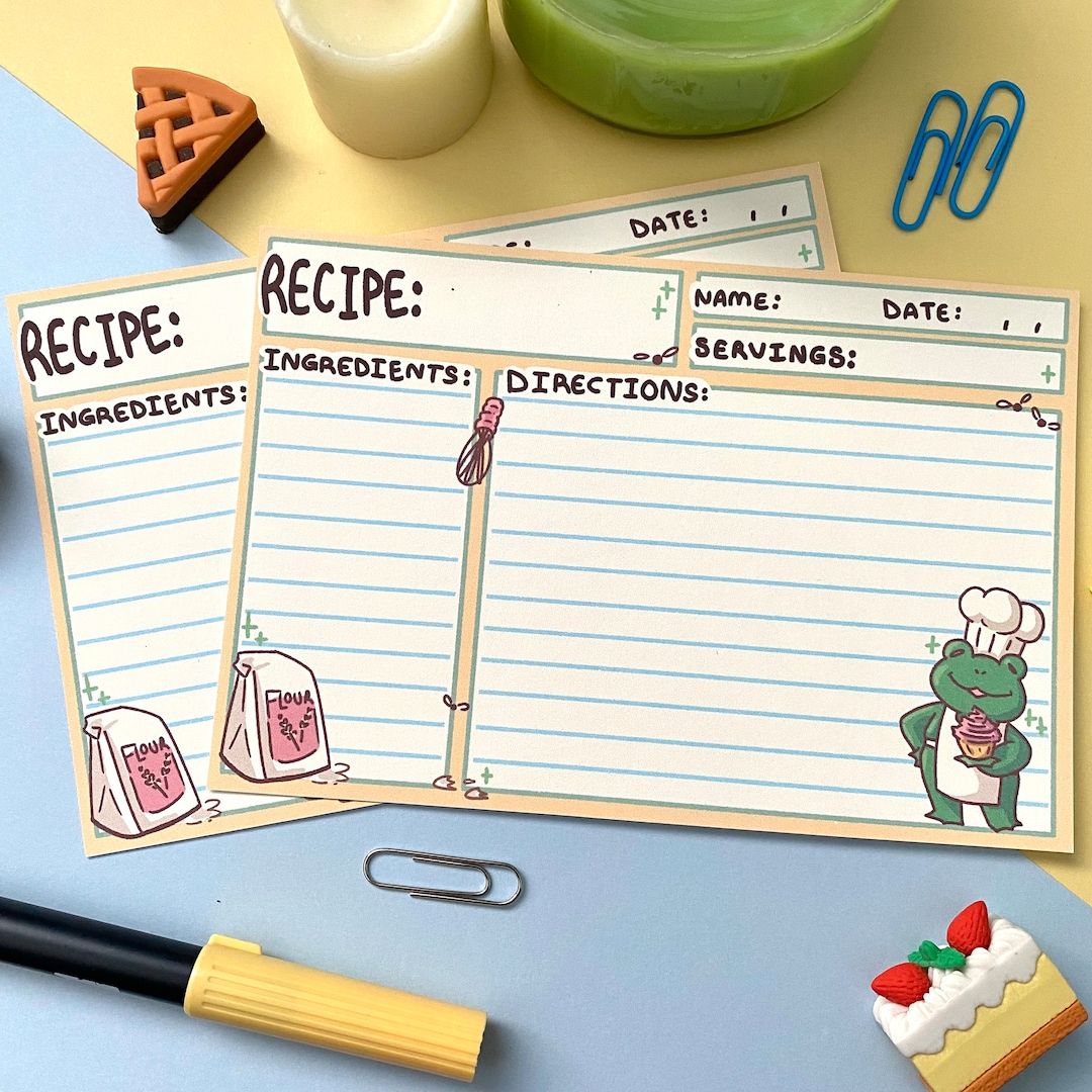 Little Frog Recipe Card Set I 4 X 6 I Standard Size I Baking I Cooking ...
