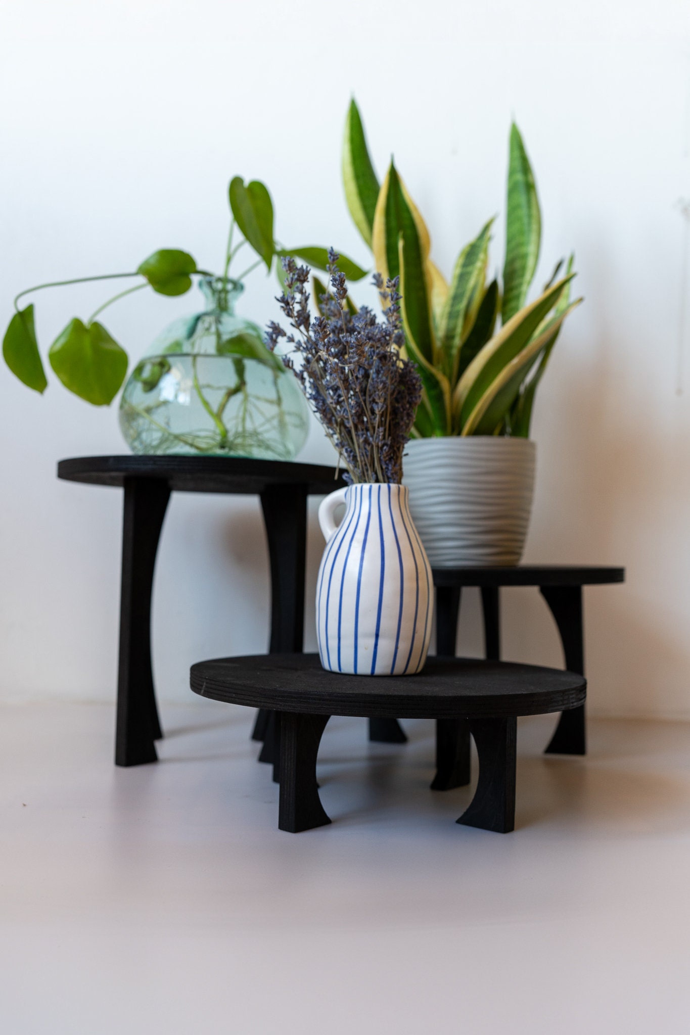 Wooden Black Plant Stand 3 Sizes MEDUZA Wide / Set of Flowerbeds - Etsy