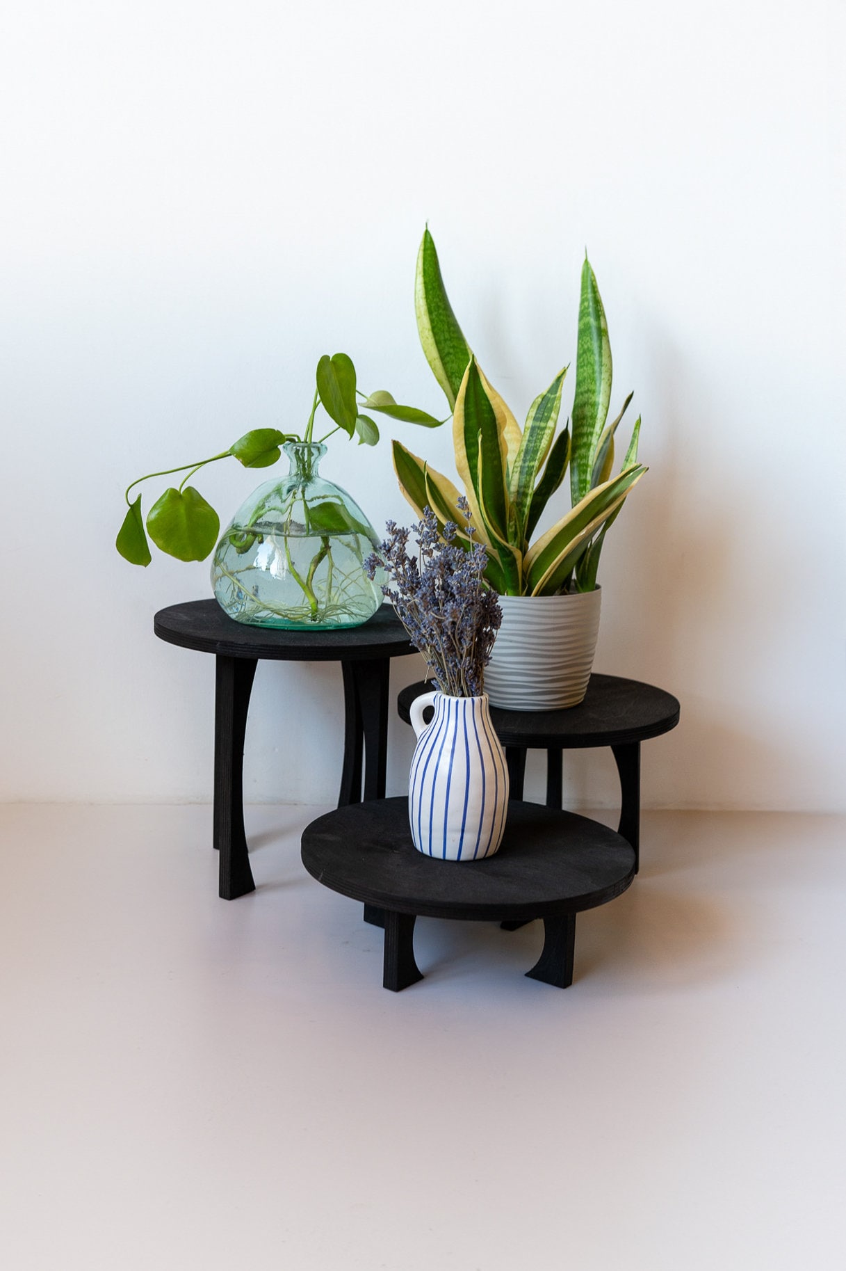 Wooden Black Plant Stand 3 Sizes MEDUZA Wide / Set of Flowerbeds - Etsy