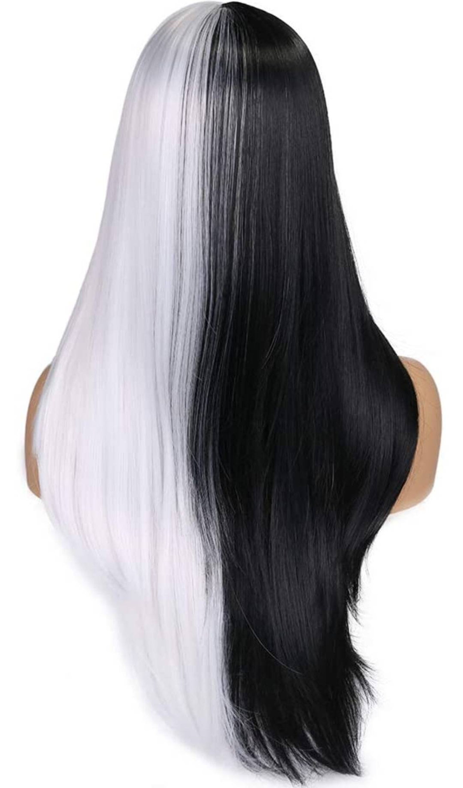 Half White And Black Wig Long Straight Hair Cosplay Party Wig Etsy