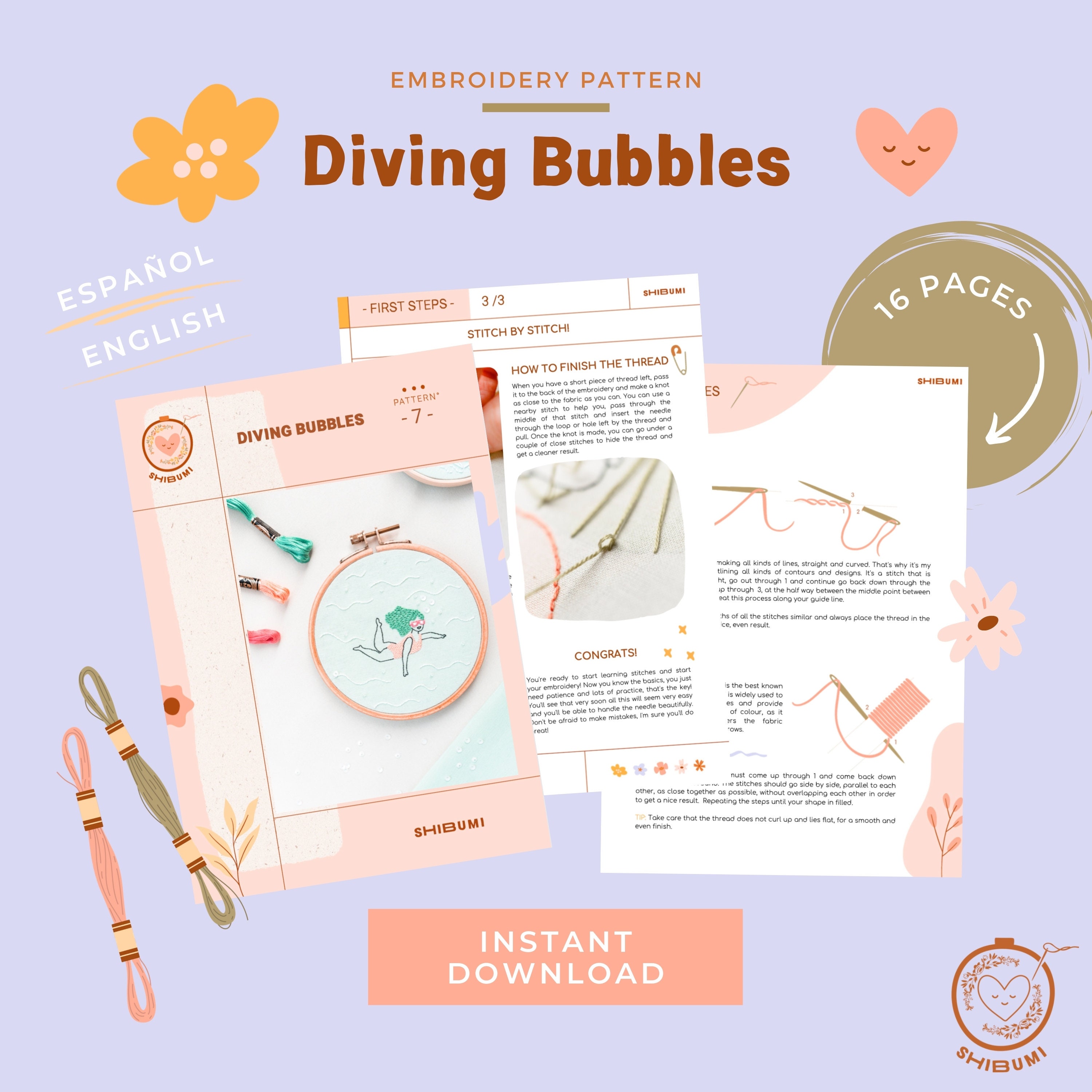 Diving Bubbles PDF Pattern | Digital Download | Beginner Embroidery ...