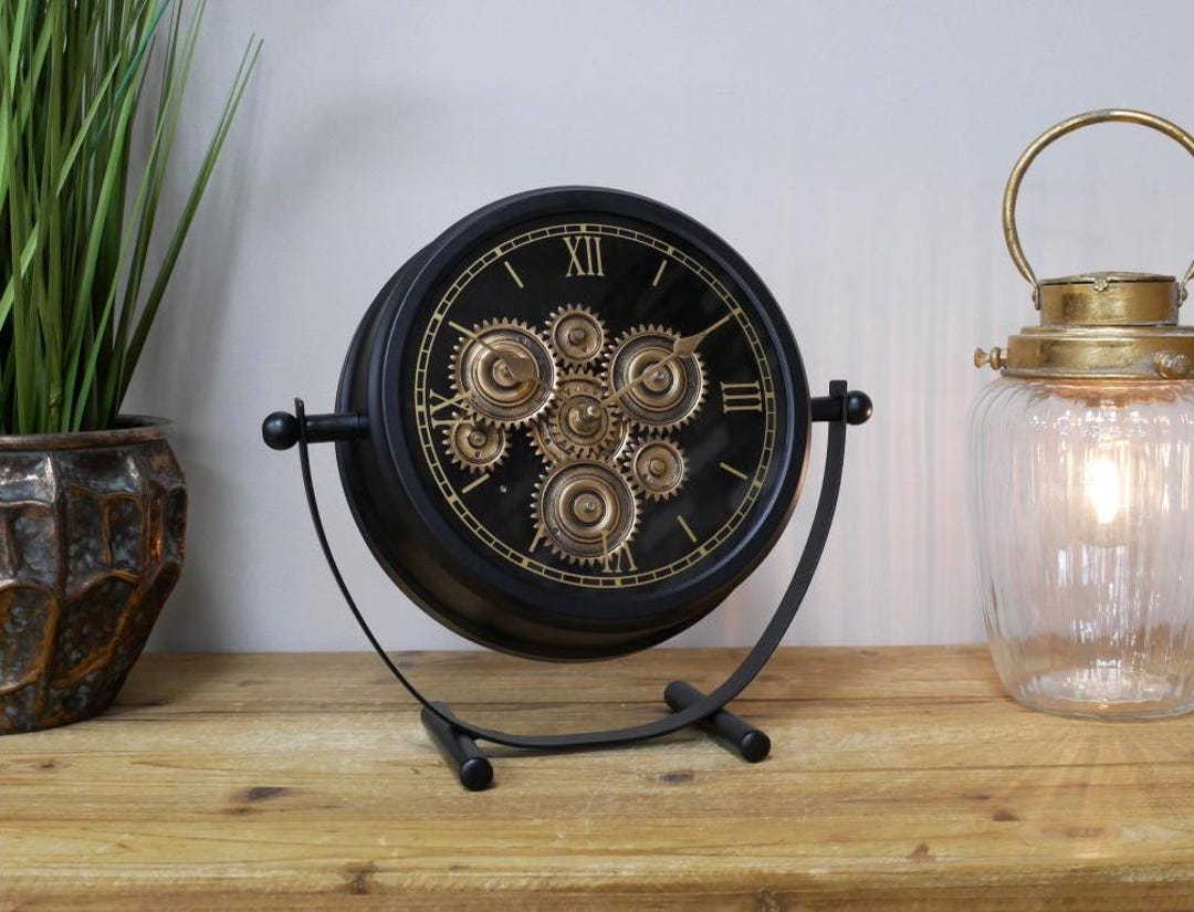 Gold and Black Tabletop Moving Cog Clock - Etsy