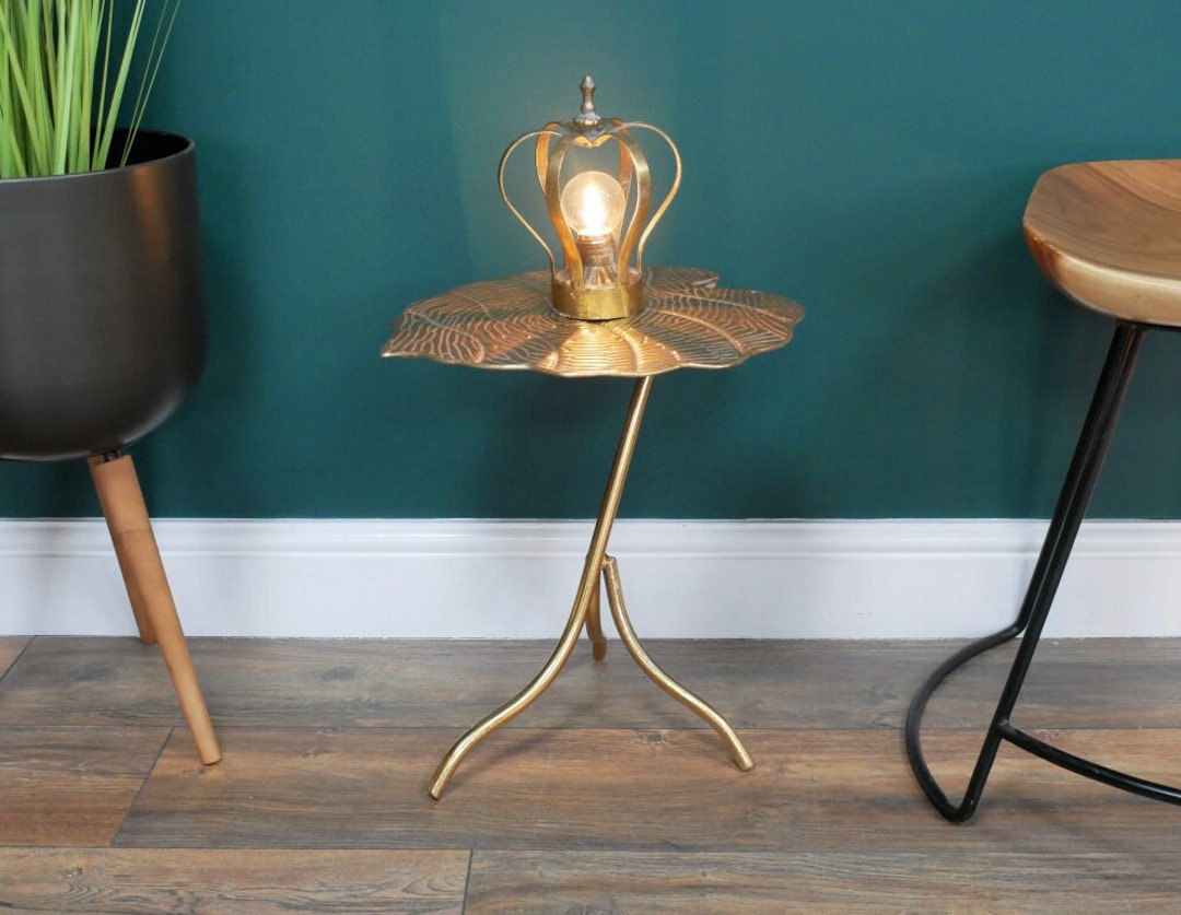 Golden Metal Leaf Side Table Small End Table Leaf Pattern Side Table ...