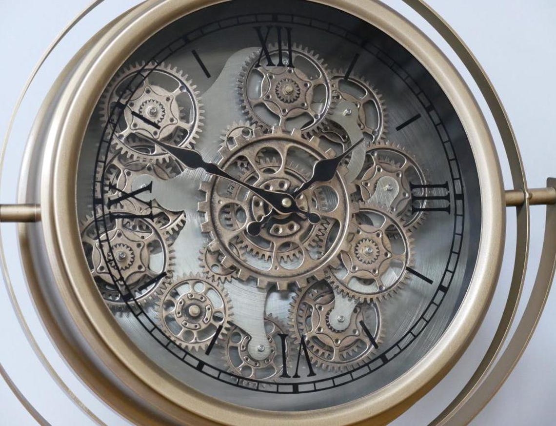 Large Golden Tabletop Cog Clock | Golden Cog Clock With Moving ...