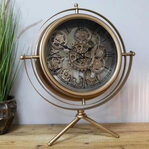Large Golden Tabletop Cog Clock | Golden Cog Clock With Moving ...
