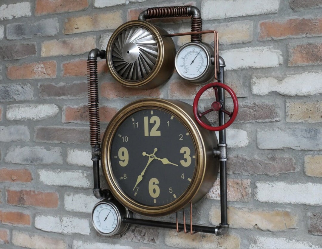 Large Wall Mounted Industrial Pipe Work Style Clock Vintage Industrial ...