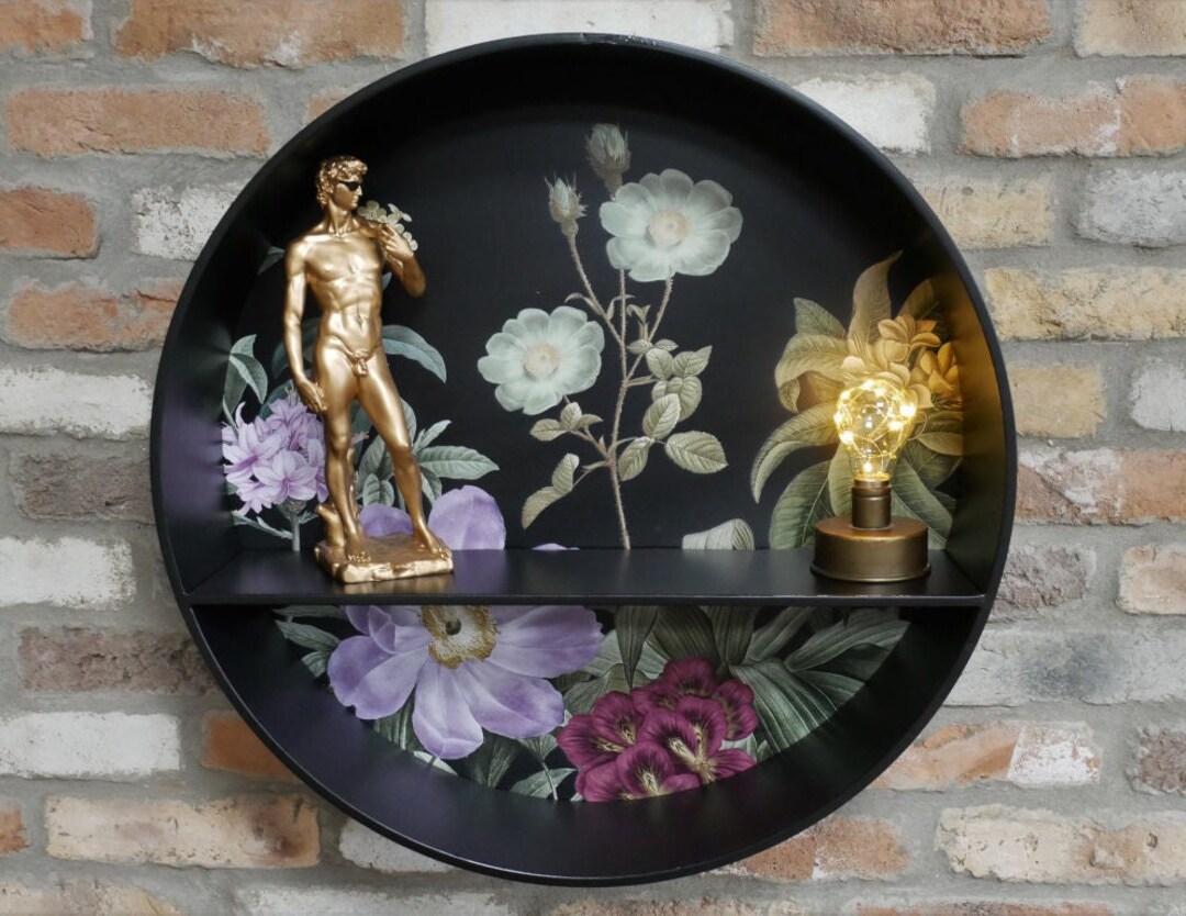 Black Floral Circular Wall Unit - Etsy
