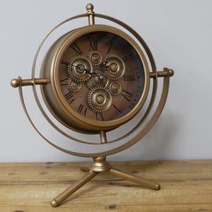 Golden Tabletop Cog Clock | Golden Cog Clock With Moving Mechanisms ...