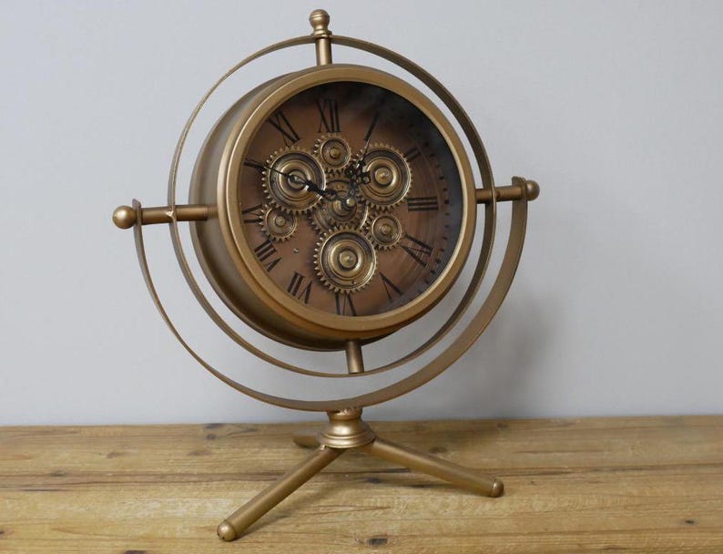 Golden Tabletop Cog Clock | Golden Cog Clock With Moving Mechanisms ...