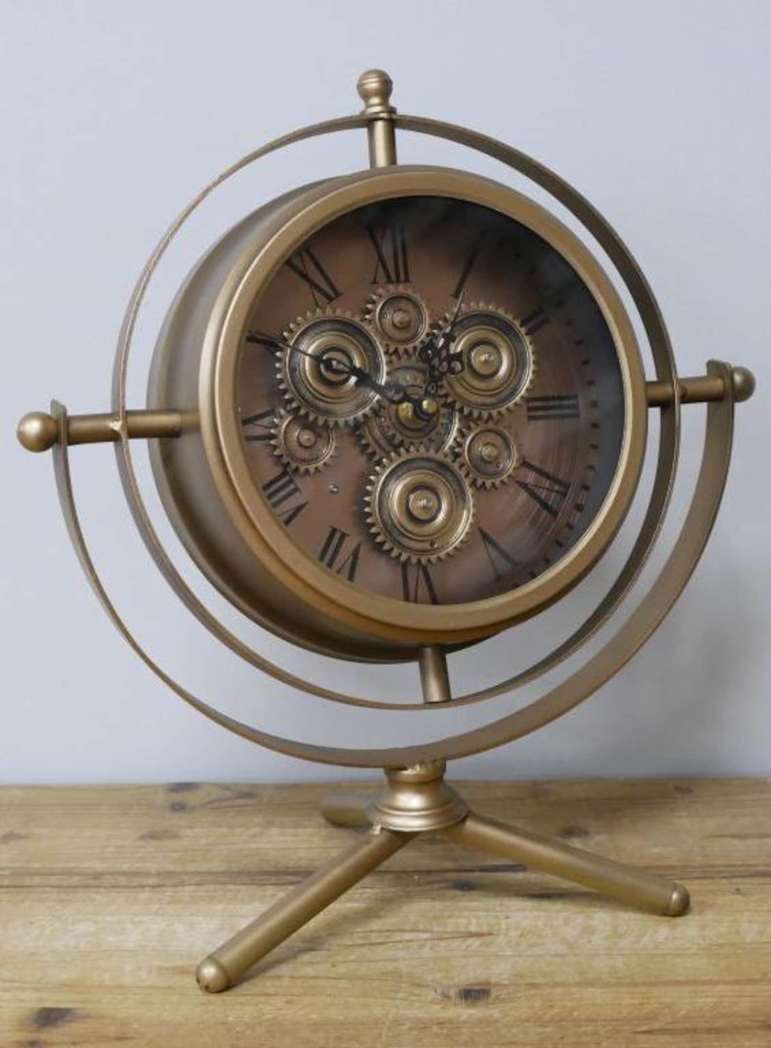 Golden Tabletop Cog Clock | Golden Cog Clock With Moving Mechanisms ...