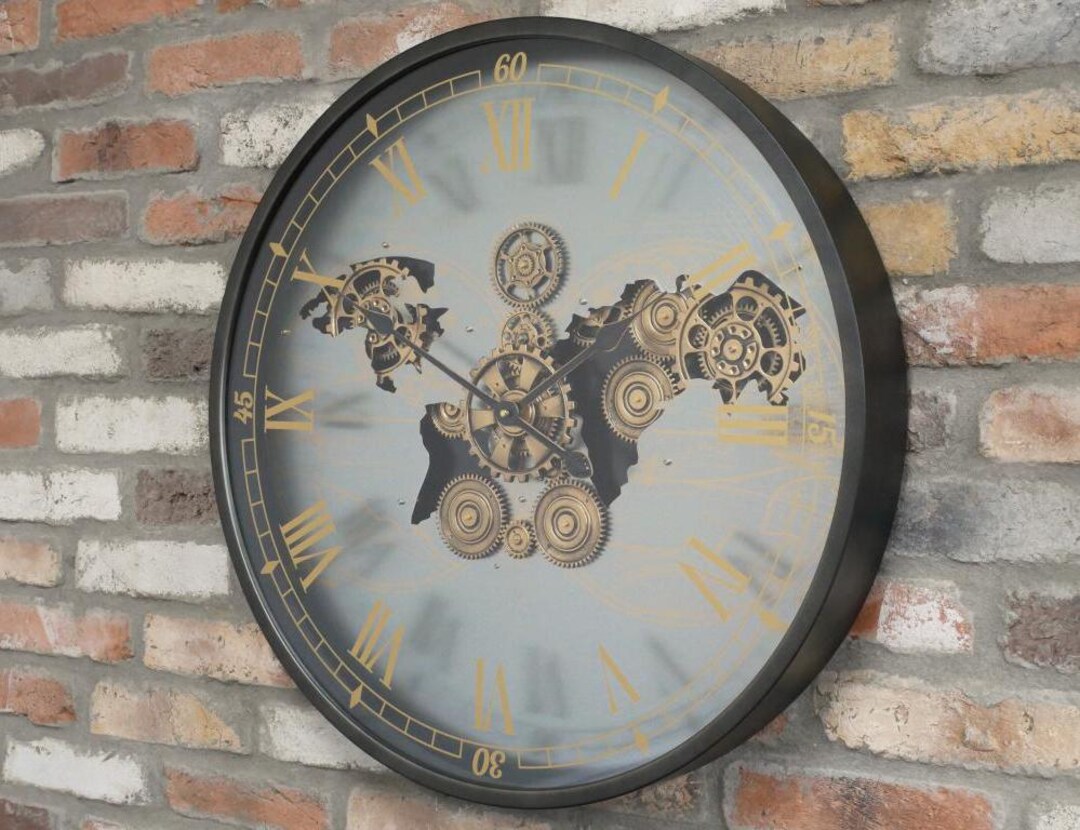 Large Map Themed Cog Clock With Moving Cogs - Etsy