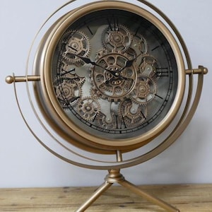Large Golden Tabletop Cog Clock | Golden Cog Clock With Moving ...