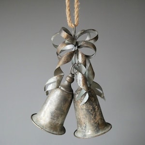 Large Metal Silver Hanging Bells on a Rope | Decorative Metal Bells ...