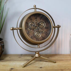 Golden Tabletop Cog Clock | Golden Cog Clock With Moving Mechanisms ...